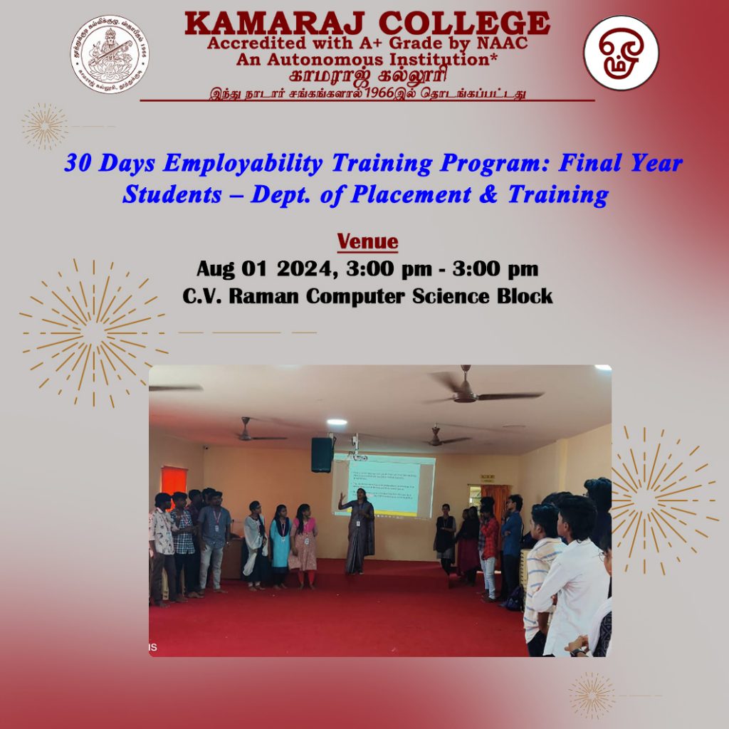 30 Days Employability Training Program: Final Year Students - Dept. of Placement & Training ...