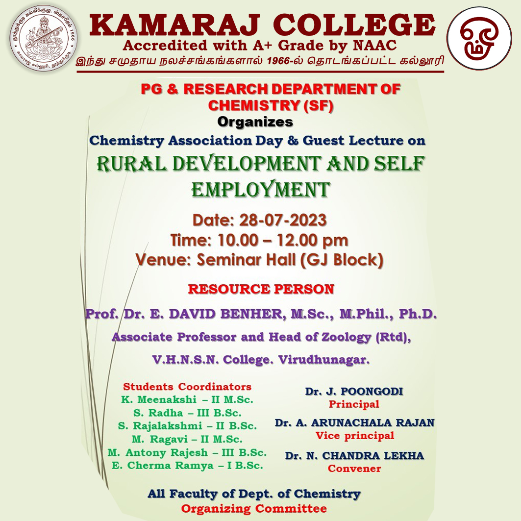 Guest Lecture On Rural Development And Self Employment - Chemistry Dept ...