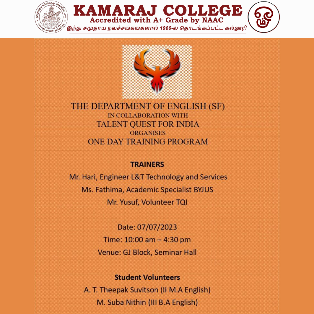 One Day Training Program - English Dept - Kamaraj College