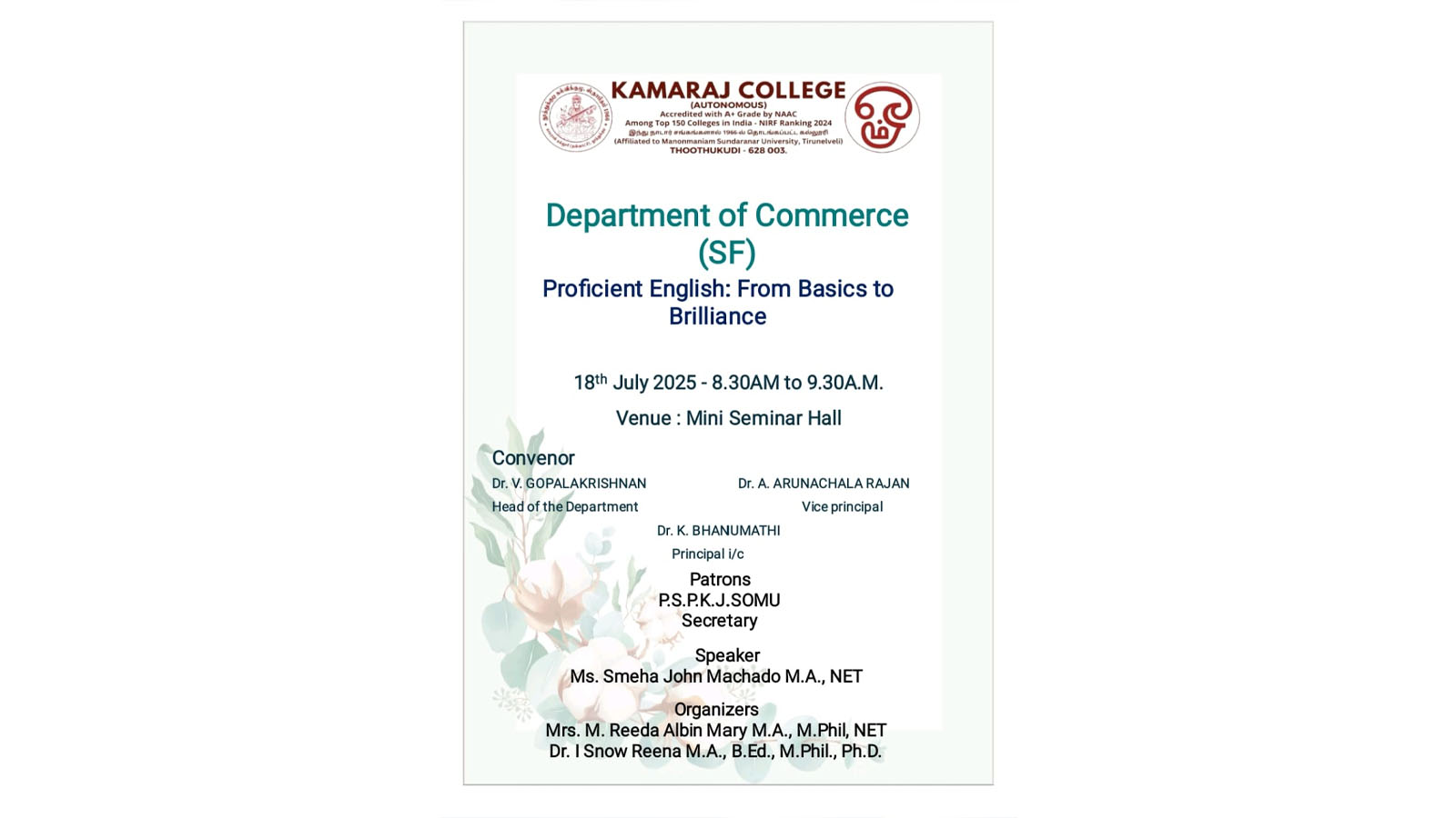 Proficient English: From Basics To Brilliance - Commerce Department - Kamaraj College