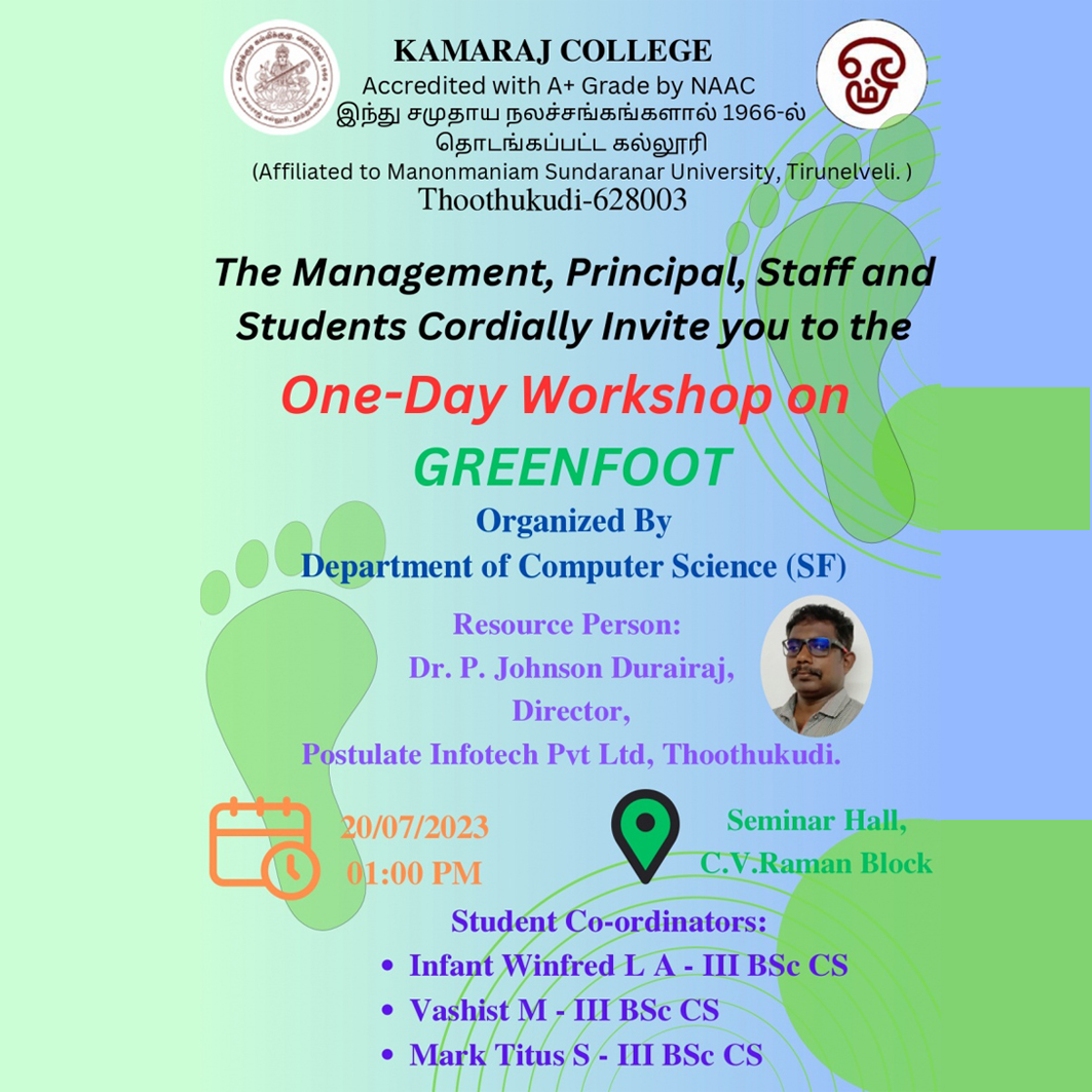 Workshop on Greenfoot - Computer Science Dept. - Kamaraj College